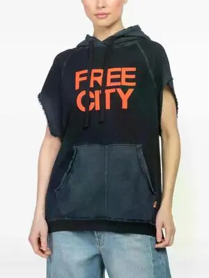 FREECITY Sleeveless Graphic Print Hoodie - Blue