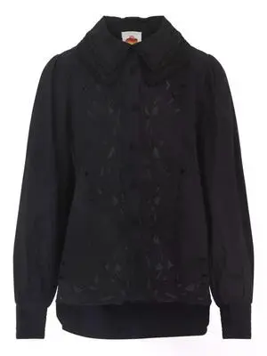 Farm Rio Cut-out Scalloped Blouse - Black