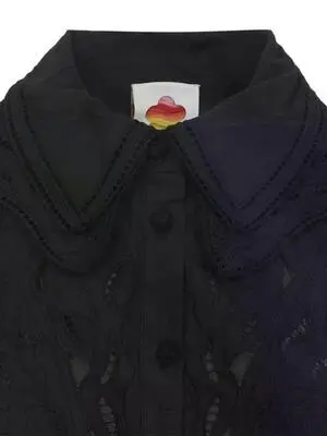 Farm Rio Cut-out Scalloped Blouse - Black