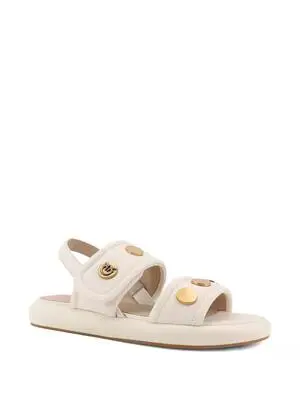 Pinko Fiona Padded Leather Sandals With Metal Accents - Neutrals