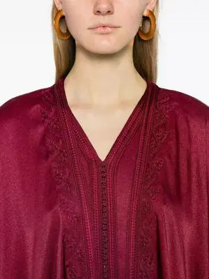 REEM AL DHAHERI Embroidered V-neck Kaftan With Braided Detail