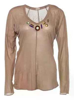 Marni Embellished Sheer V-neck T-shirt