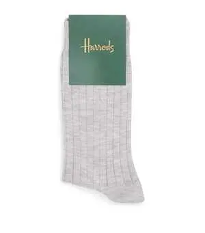Harrods Harrods Cotton-Blend Ribbed Crew Socks Grey