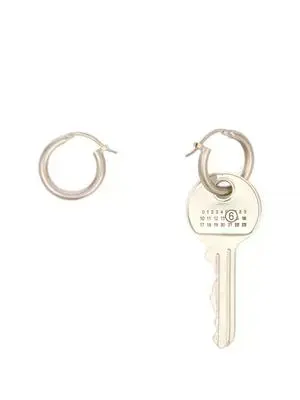 MAISON MARGIELA Tone Hoop Earrings With Engraved Key Pendant - Silver