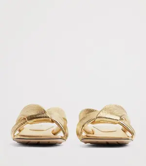 Bottega Veneta Metallic Leather Riva Mules - Silver