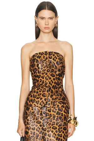 AEXAE Leather Bandeau Peplum Top - Leopard