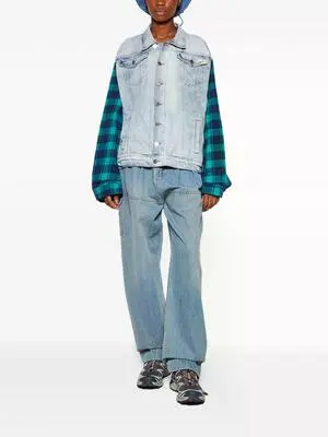 Natasha Zinko Light Wash Denim Jacket With Checked Sleeves