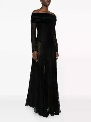 MIAU BY CLARA ROTESCU Lace Gown With Velvet Trim