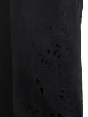 Farm Rio Wide Leg Floral Appliqué Jeans