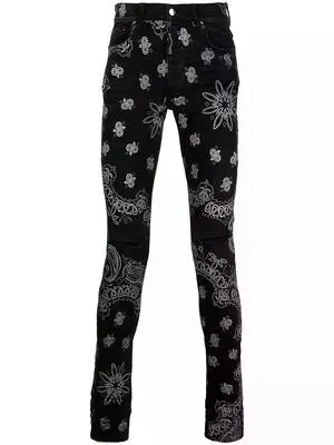 Amiri Flocked Bandana Skinny Jeans - Black