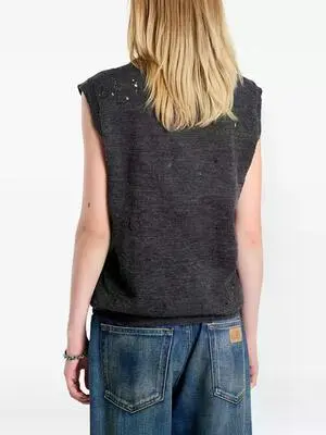 MAISON MARGIELA Numeric Logo Distressed Knitted Vest - Grey