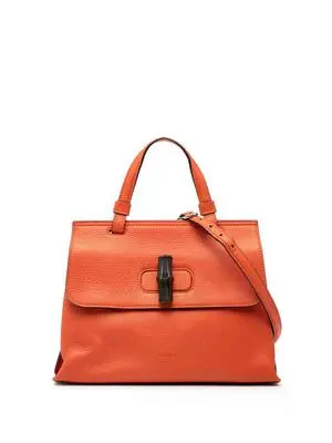 Gucci Small Leather Bamboo Satchel - Orange