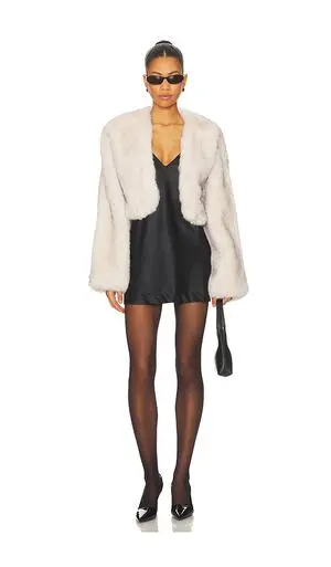 LOVERS AND FRIENDS Cropped Faux Fur Coat - Tan