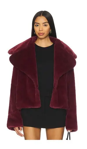 Superdown Faux Fur Coat With Shawl Collar - Burgundy