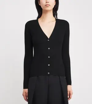 Sandro Ribbed V-neck Cardigan With Metallic Buttons