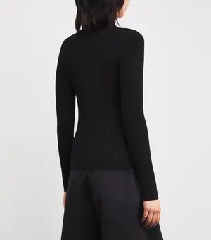 Sandro Ribbed V-neck Cardigan With Metallic Buttons