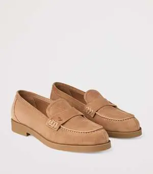 JIMMY CHOO Velvet Suede Ivy Loafers - Beige