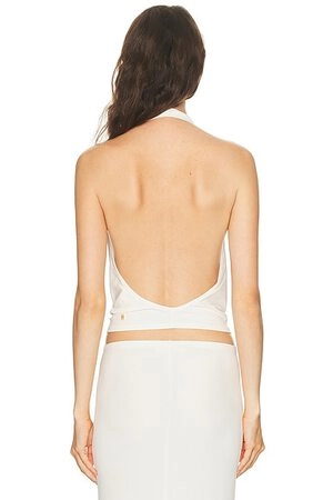 Eterne Halterneck Draped Jersey Top - Ivory