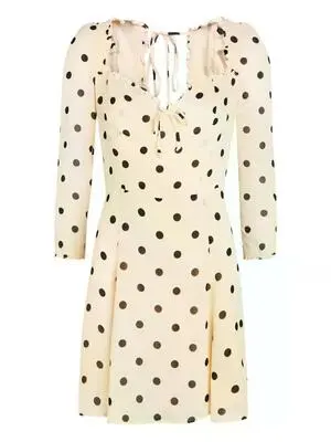 REFORMATION Polka Dot Ruffled Trim Sweetheart Neck Dress - Neutrals