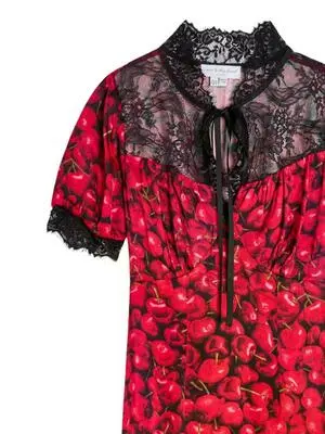 NEVER FULLY DRESSED Lyla Lace Cherry Print Midi Dress - Red