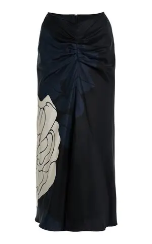 Victoria Beckham Rose Print Satin Midi Skirt - Multi