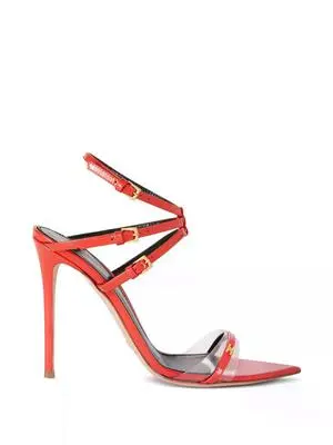 Elisabetta Franchi Stiletto Leather Sandals With Geometric Strapping - Red