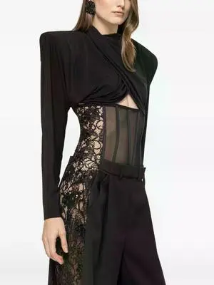 NISSA Draped Crop Top With Cut-out Detail