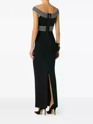 Elisabetta Franchi Maxi Dress With Striped Straps - Black