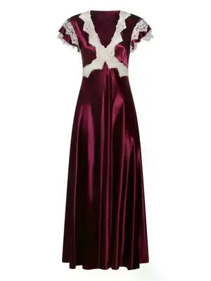 Alberta Ferretti Lace V-neck A-line Maxi Dress - Purple