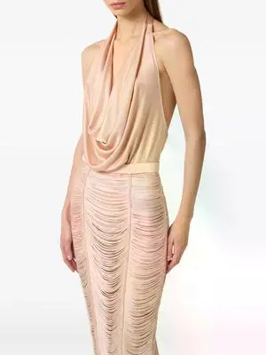Elisabetta Franchi Shiny Viscose Jersey Halter Neck Top