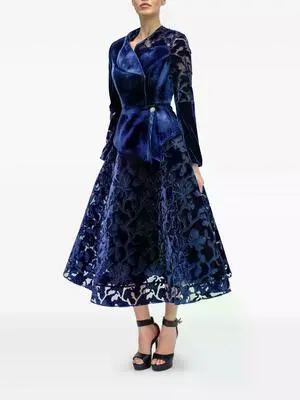 ARAFTU Velvet Blazer And Lace Skirt Suit - Blue
