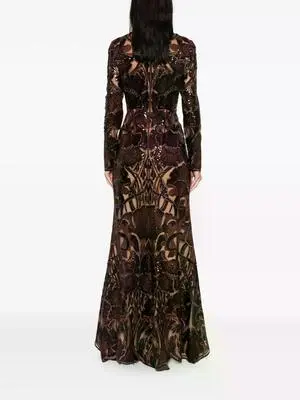 Elie Saab Embellished Floral Long-sleeve Maxi Dress