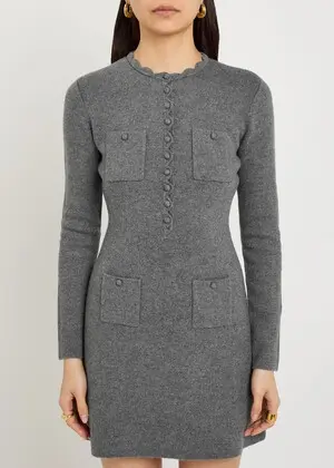 SELF-PORTRAIT Knit Mini Dress With Embroidered Peter Pan Collar