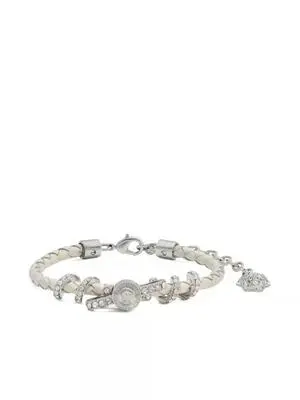 Versace Medusa Embellished Leather Bracelet - Silver