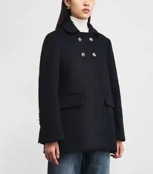 Maje Wool-blend Double-breasted Pea Coat - Blue