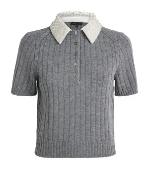 Maje Wool-blend Beaded Collar Polo Sweater