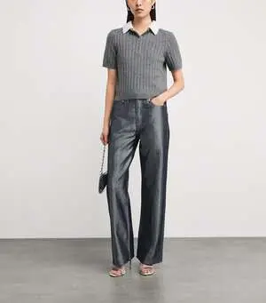 Maje Wool-blend Beaded Collar Polo Sweater