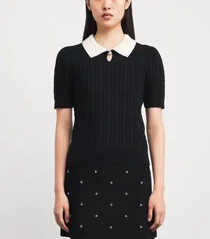 Sandro Cotton-wool Blend Cable-knit Sweater With Pearl Collar