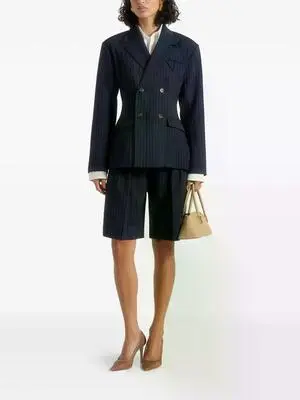 Manière De Voir Pinstriped Pleated Tailored Shorts - Blue