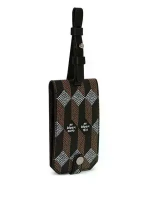 AU DEPART Geometric Print Leather Luggage Tag - Brown