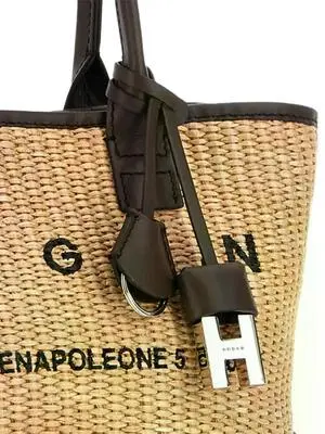 Hogan Embroidered Raffia Tote Bag With Leather Trim