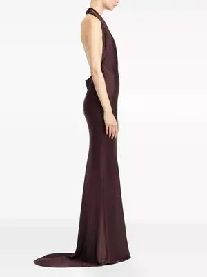 16Arlington Maren Halterneck Satin Maxi Dress - Brown