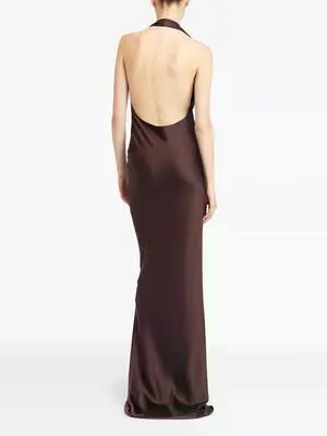 16Arlington Maren Halterneck Satin Maxi Dress - Brown