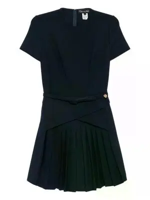 Oscar De La Renta Belted Pleated Dress - Blue