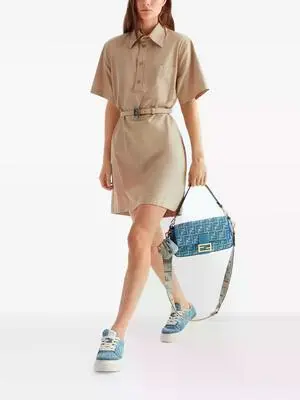 Fendi Belted Mini Shirt Dress With Embroidered Logo