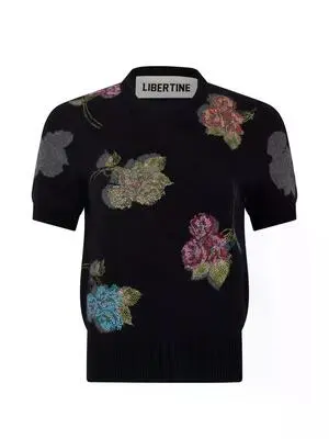 Libertine Primrose Shadows Short-sleeve Knitted Top - Black