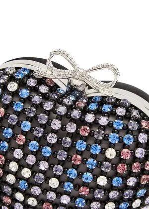 SELF-PORTRAIT Heart Crystal-embellished Satin Clutch - Black