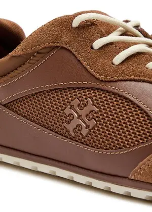 Tory Burch Panelled Suede And Mesh Sneakers - Tan