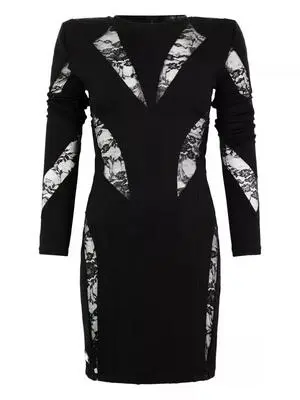 Philipp Plein Mini Lace Long-sleeve Dress - Black