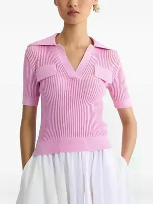 PATOU Ribbed Knit V-neck Top With Embroidered Logo
